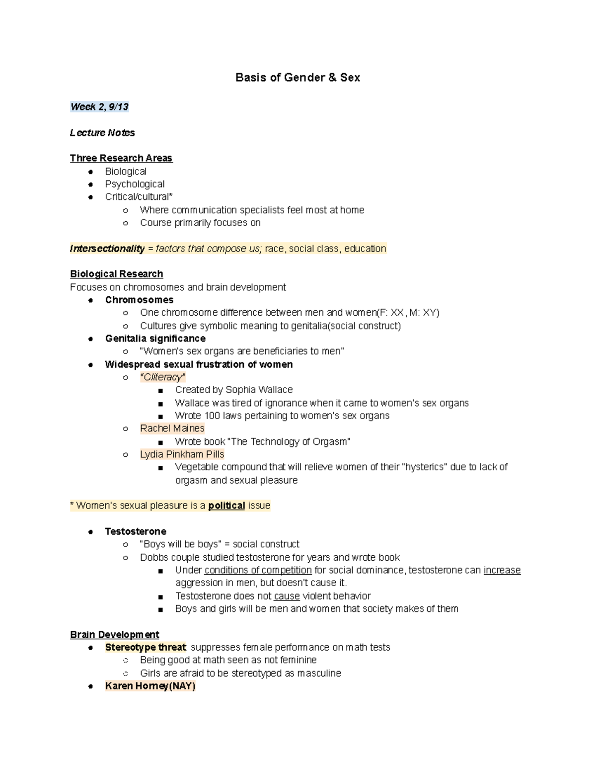 Basis of Gender & Sex - Basis of Gender & Sex Week 2, 9/ Lecture Notes ...