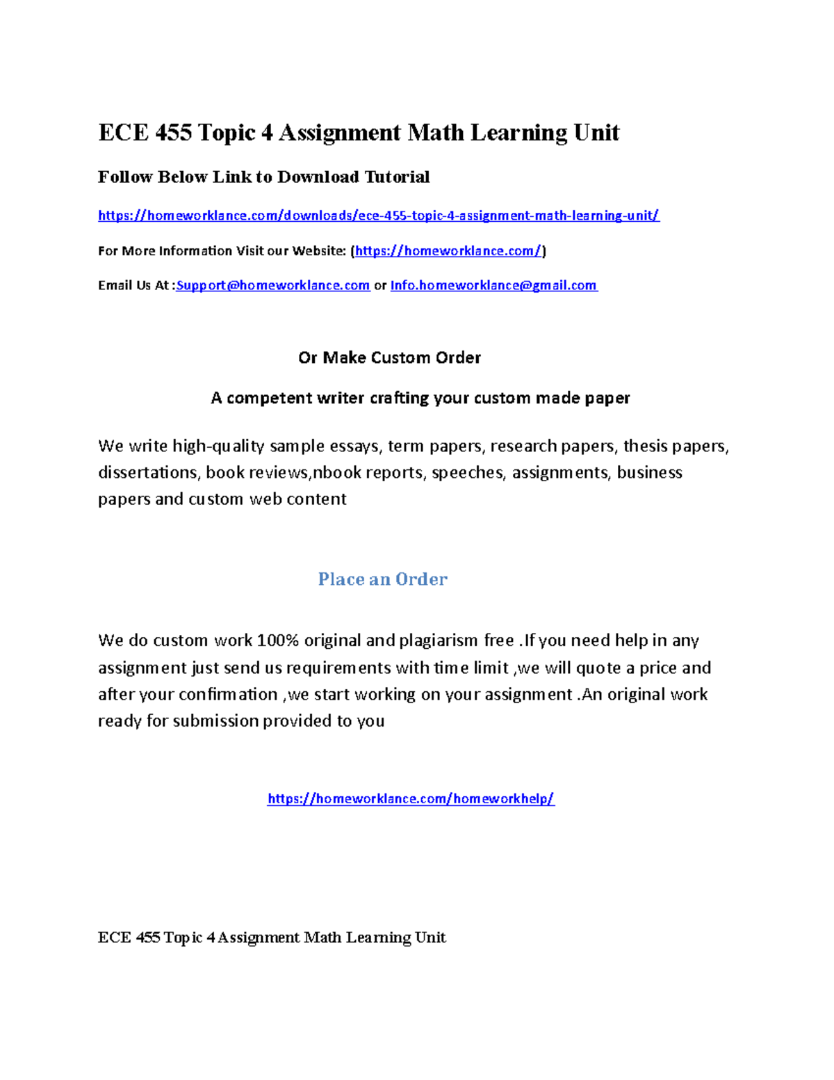 ECE 455 Topic 4 Assignment Math Learning Unit - ECE 455 Topic 4 ...