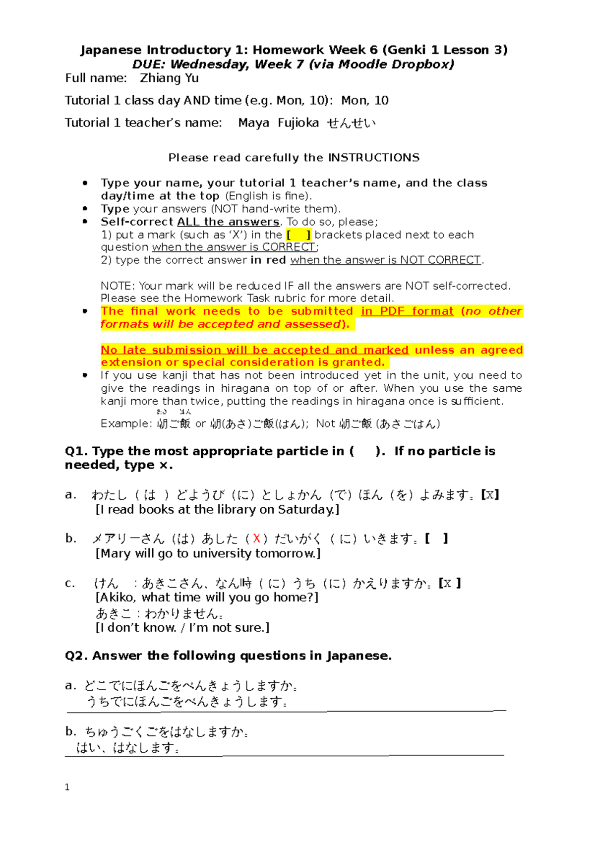 L3 - Japanese homework 2021 Monash university worksheet - Japanese ...