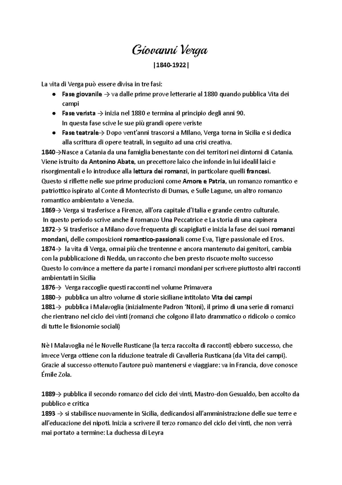 Giovanni Verga - Vita, opere e analisi - Giovanni Verga |1840-1922| La vita di Verga può essere ...