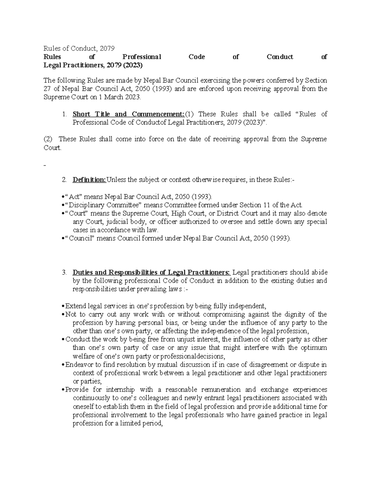 Code of Conduct - 1. Short Title and Commencement:(1) These Rules shall ...