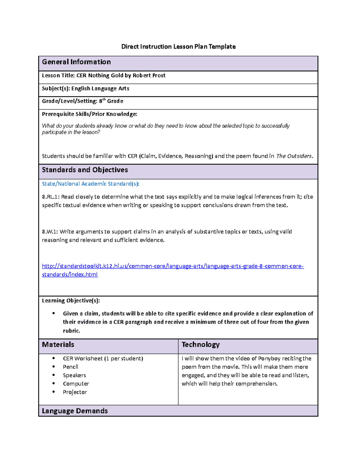 Elli Sanchez Task 2 - Passed - Direct Instruction Lesson Plan Template ...