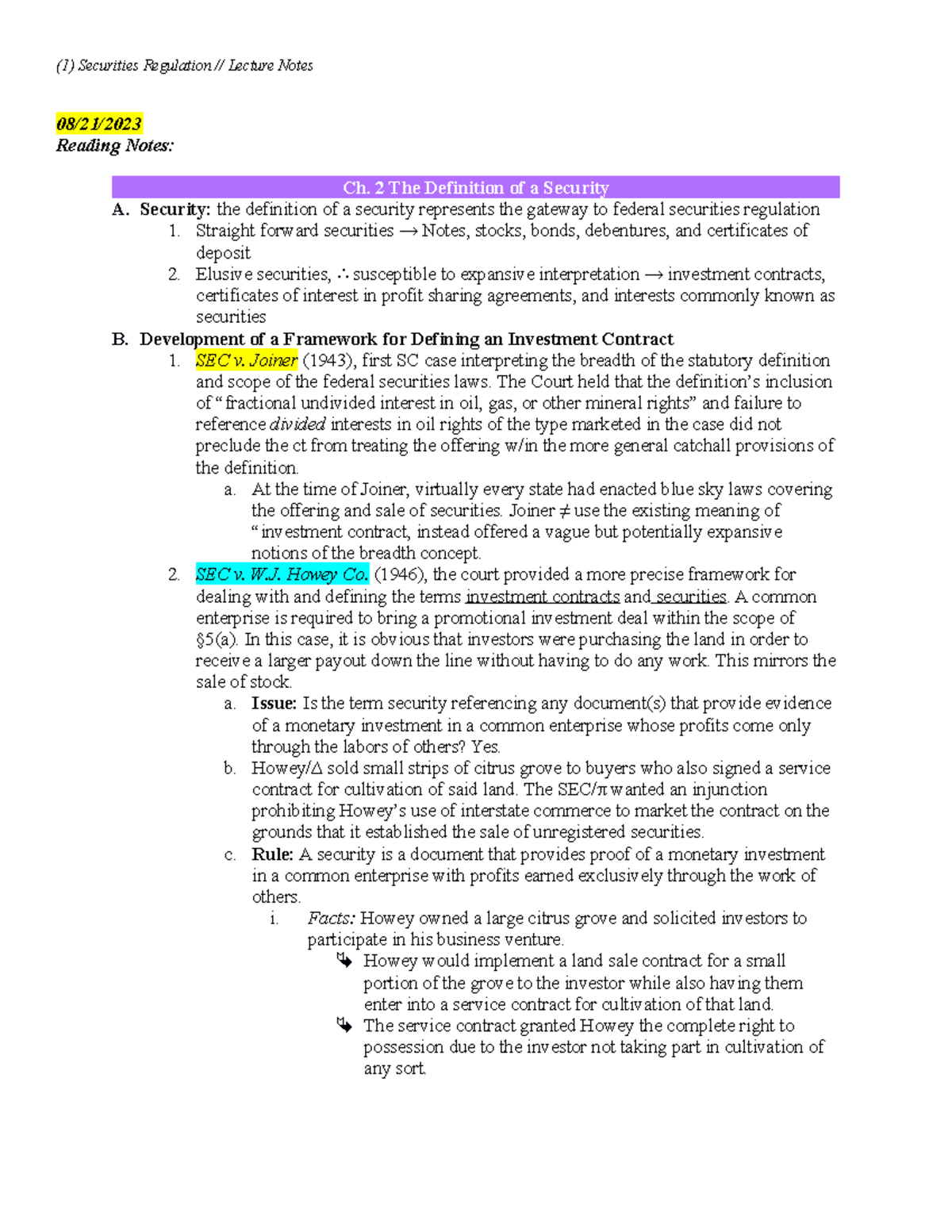 SR Read :: Lecture Notes - ( 1 ) Securities Regulation // Lecture Notes ...