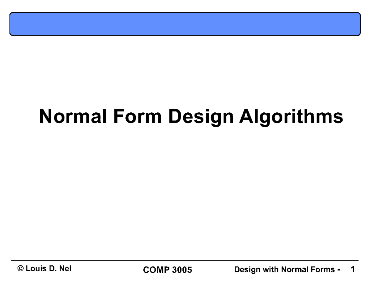 02 Normal Form Design Rev4 - Normal Form Design Algorithms Design With ...