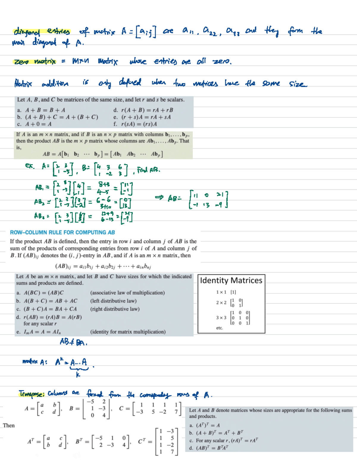 Unit 2 Summary - Unit 2, basics of linear algebra, including matrix and ...