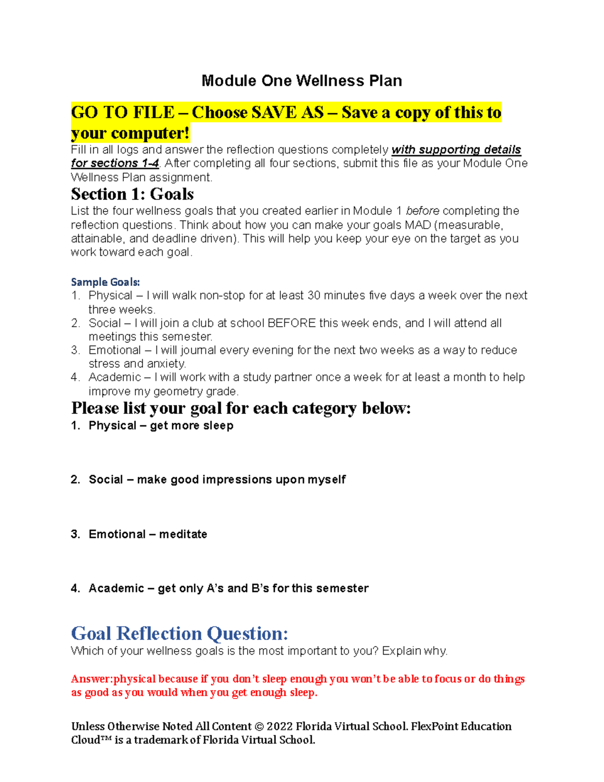 Module one wellness plan - Module One Wellness Plan GO TO FILE – Choose ...