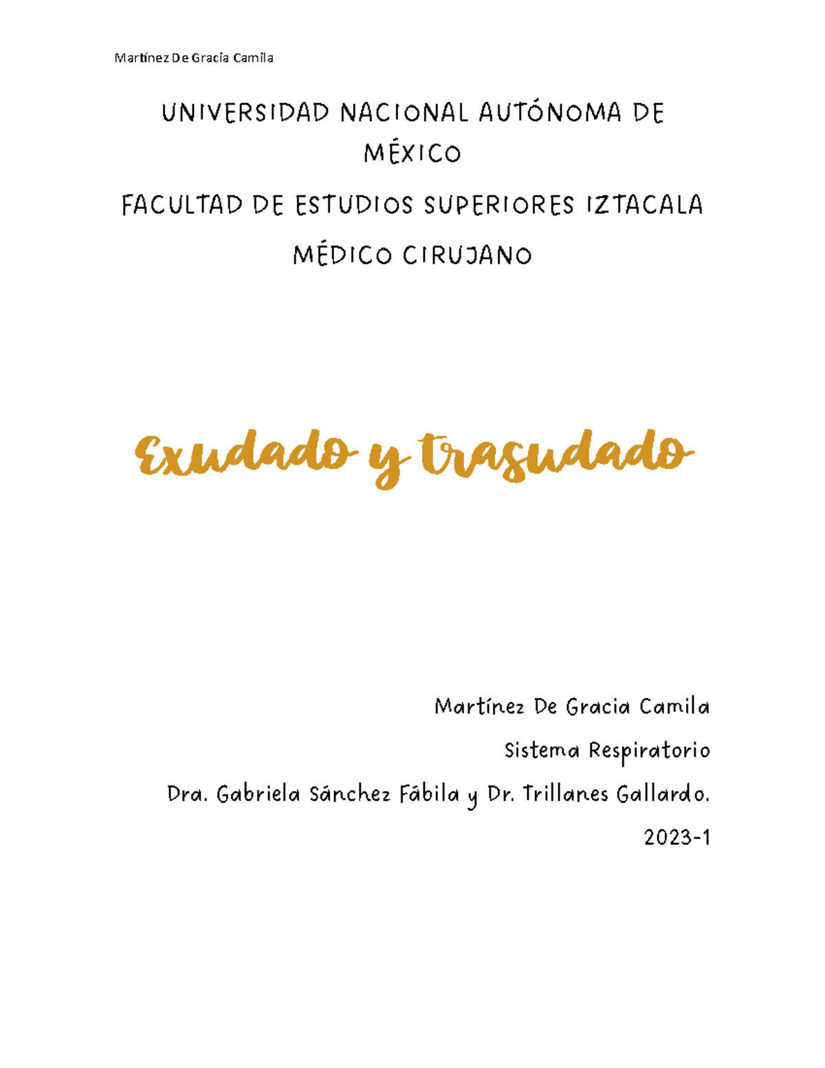 Exudado Y Trasudado - SUHGKUJHA - UNIVERSIDAD NACIONAL AUTÓNOMA DE ...