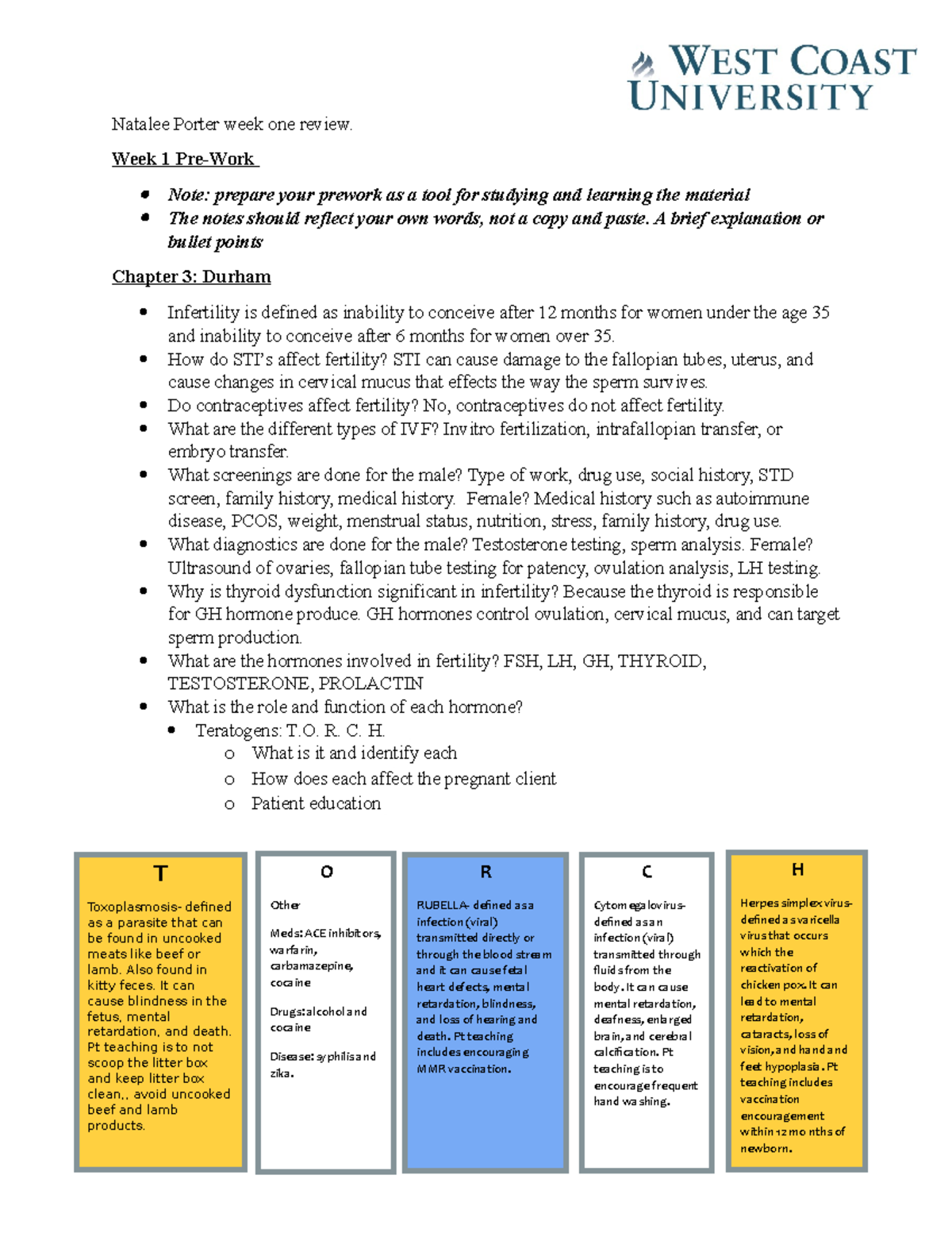 Week 1 - WEEK ONE PREWORK - Natalee Porter week one review. Week 1 Pre ...