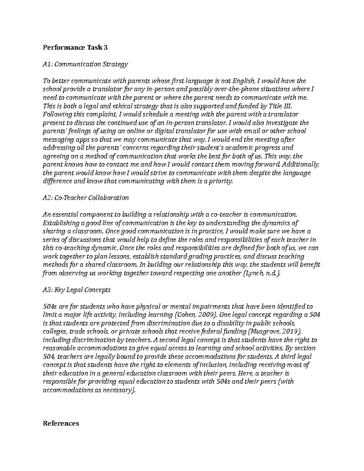 Performance Task 3 - Grade: Pass - Performance Task 3 A1: Communication ...