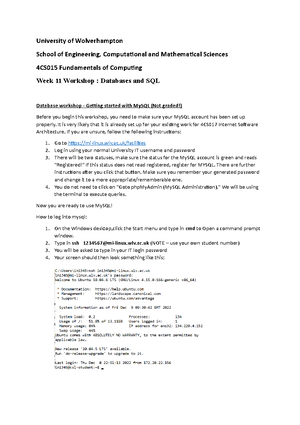 4CS015-Workshop 2 - Fjffjdhxhfjf - 4CS015 – Week 1 - Workshop Introduction This is a marked ...