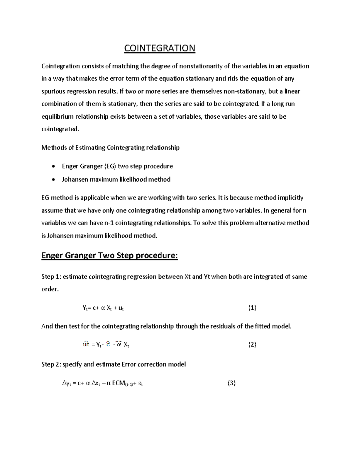 Cointegration - COINTEGRATION Cointegration consists of matching the ...