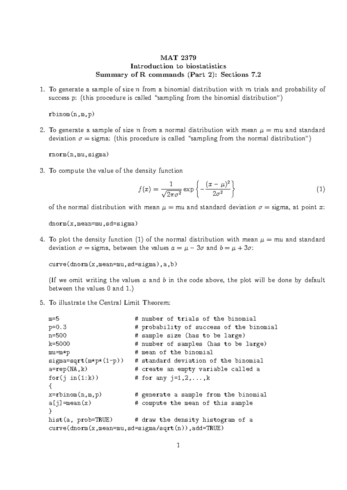 R-summarypart 2 (summary of formulas in R) - MAT2379 - uOttawa - Studocu