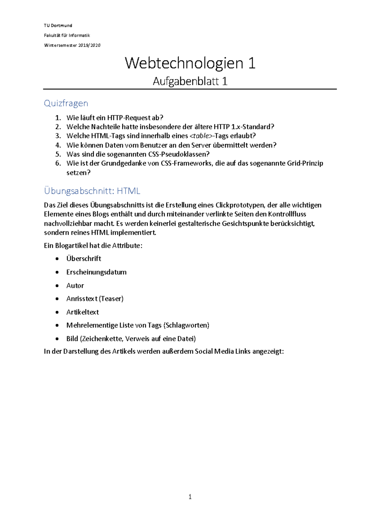 Aufgabenblatt 1 - aufgabe - TU Dortmund Fakultät für Informatik Wintersemester 2019 ...
