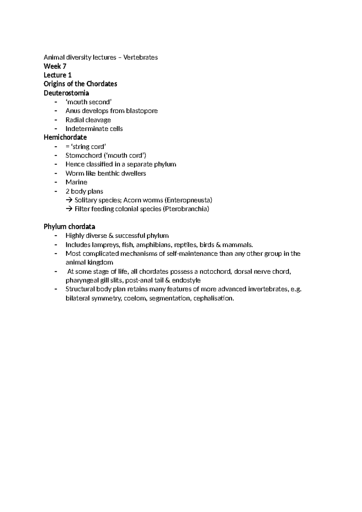 Animal diversity notes - vertebrates - Animal diversity lectures ...