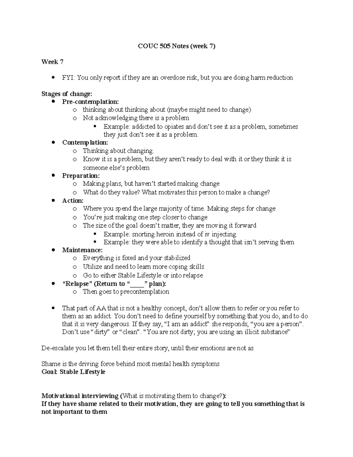 COUC 505 Notes week 7 - week 7 - COUC 505 Notes (week 7) Week 7 FYI ...
