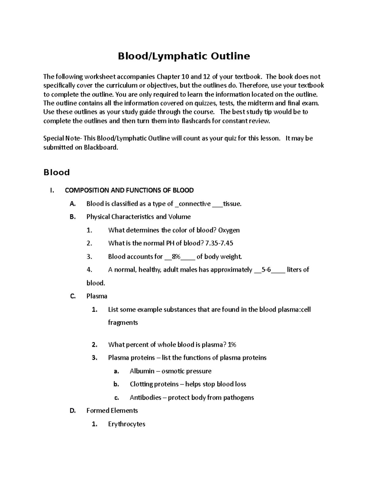 DUE 10 7 blood lymphatic worksheet accessible - HS100 - Gwinnett Tech ...