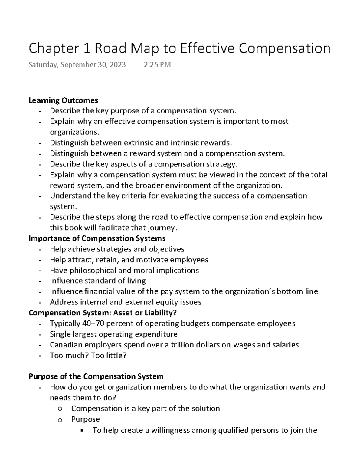 Chapter 1 Road Map to Effective Compensation - Learning Outcomes ...