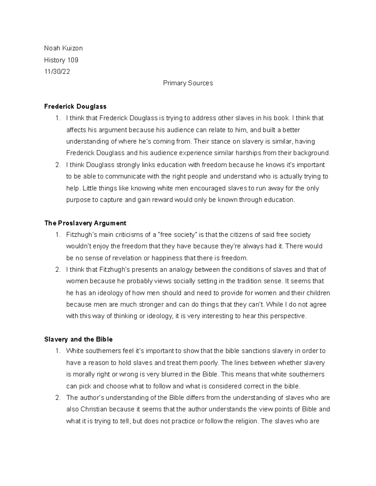 Primary Sources - Noah Kuizon History 109 11/30/ Primary Sources ...