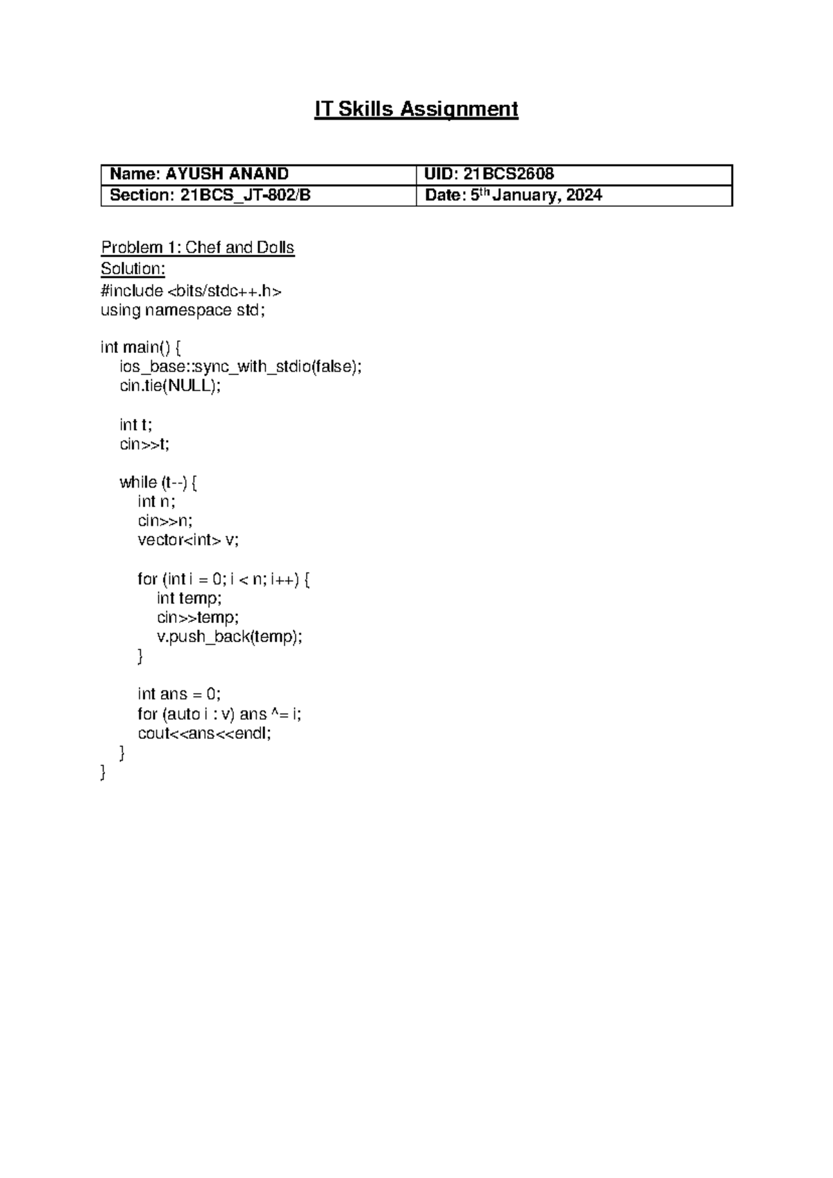 21BCS2608 Ayush Anand - Esy to learn - IT Skills Assignment Name: AYUSH ANAND UID: 21BCS Section ...