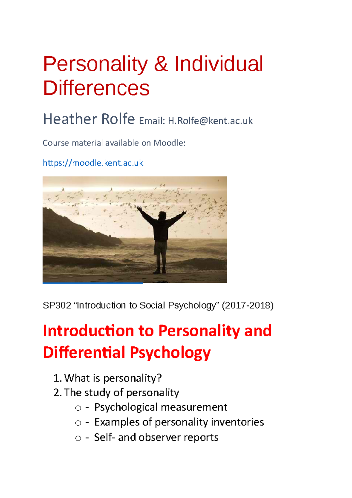 Personality - ac Course material available on Moodle: moodle.kent.ac ...