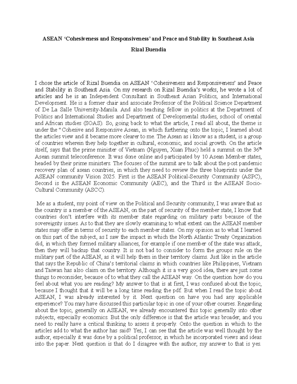 Essay on Asean Literature - ASEAN ‘Cohesiveness and Responsiveness’ and ...