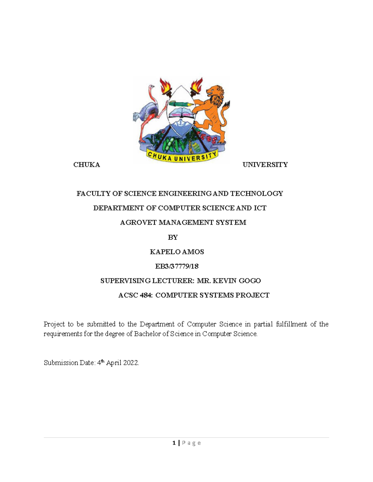 AMOS project - sss - CHUKA UNIVERSITY FACULTY OF SCIENCE ENGINEERING ...