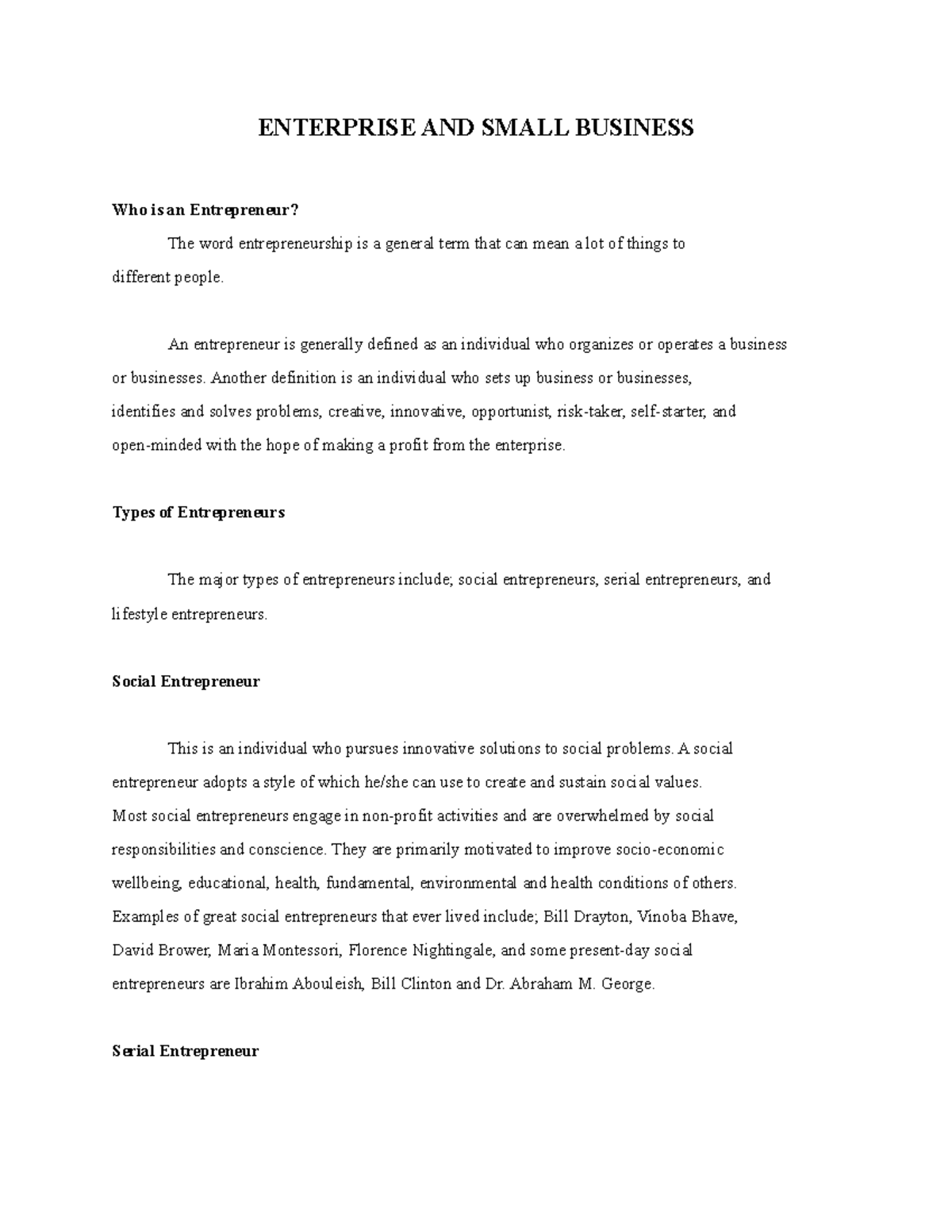 Enterprise AND Small Business - ENTERPRISE AND SMALL BUSINESS Who is an ...