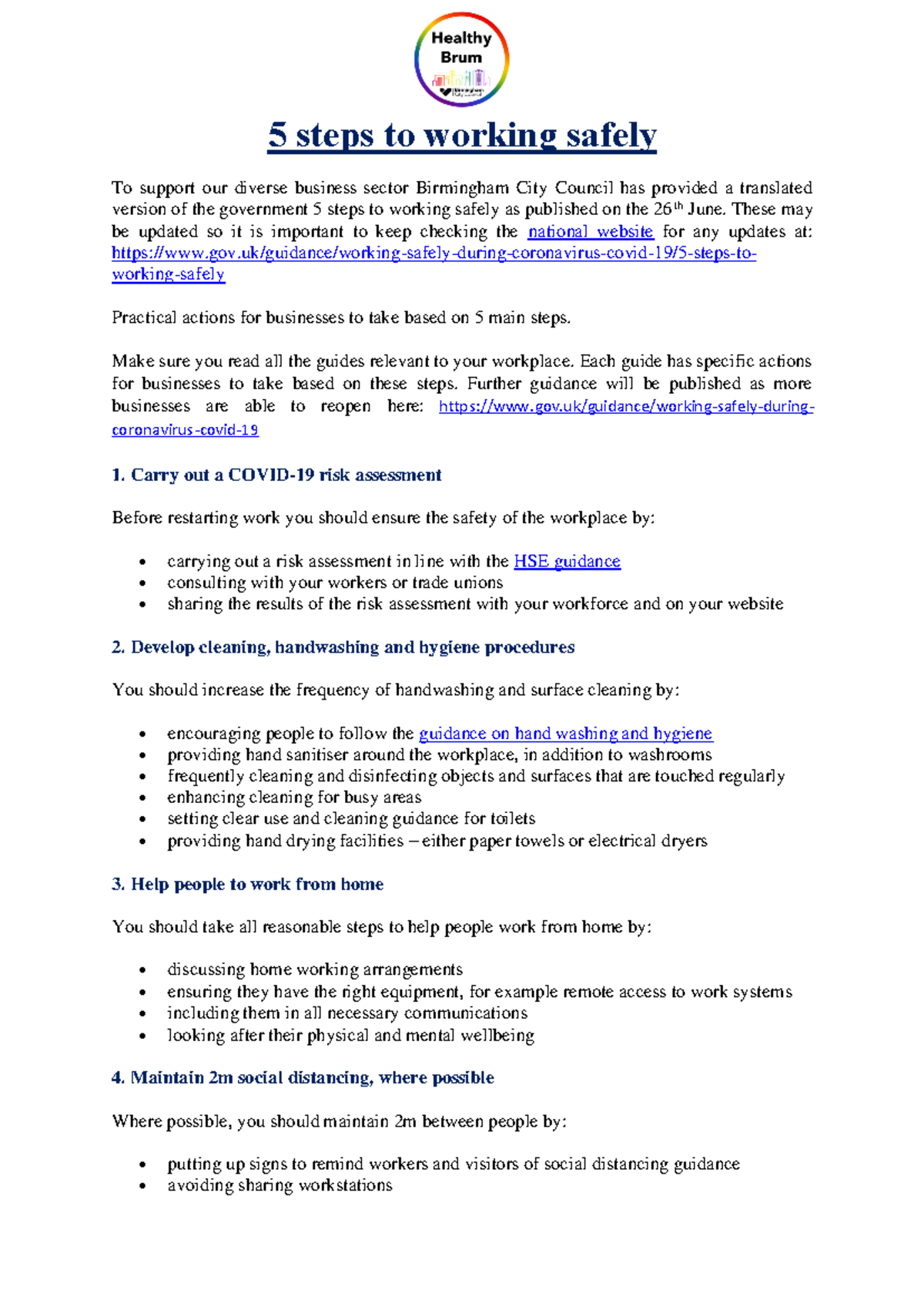 5 tips for workplaces English - 5 steps to working safely To support ...