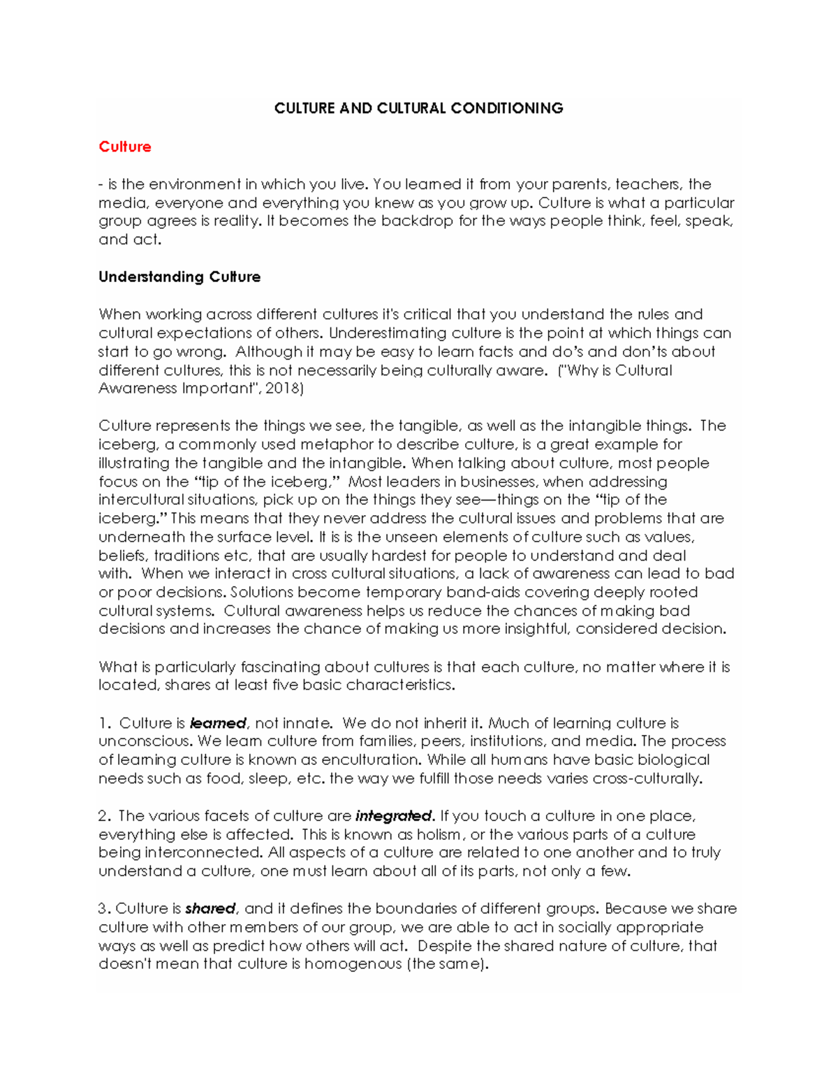 Culture AND Cultural Conditioning - CULTURE AND CULTURAL CONDITIONING ...