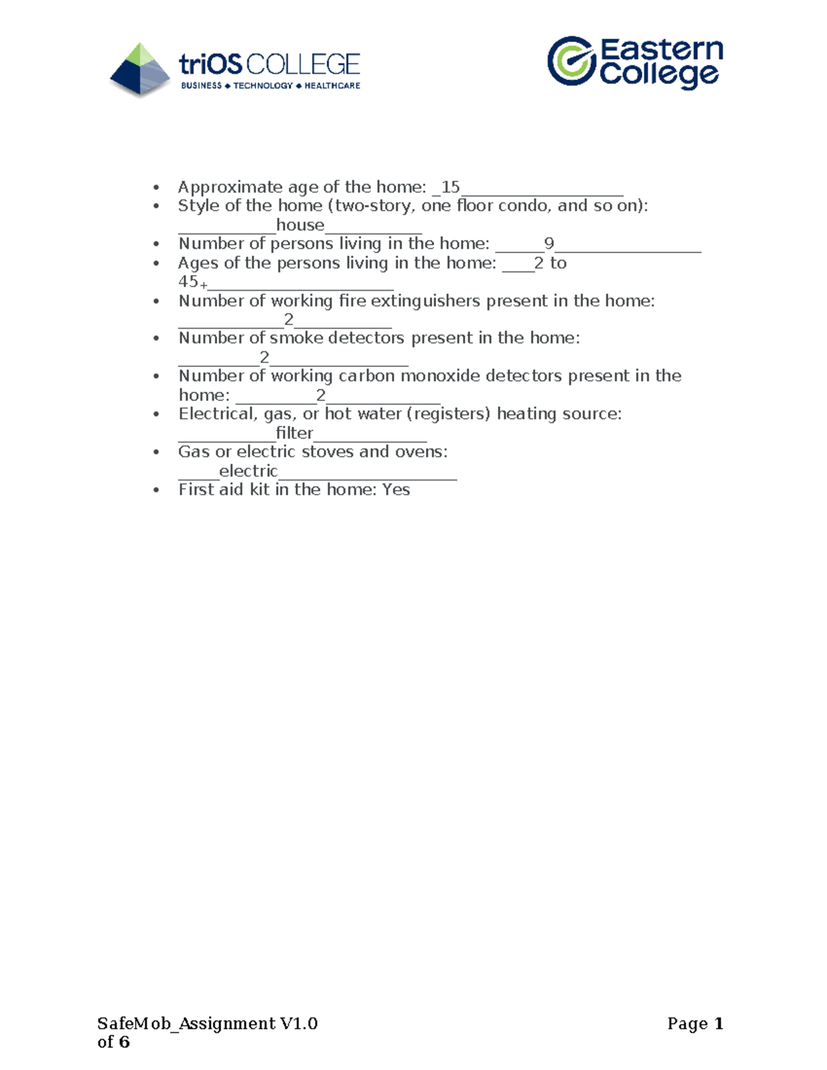 Assignment Chart - Take Home Assignment - Approximate age of the home ...