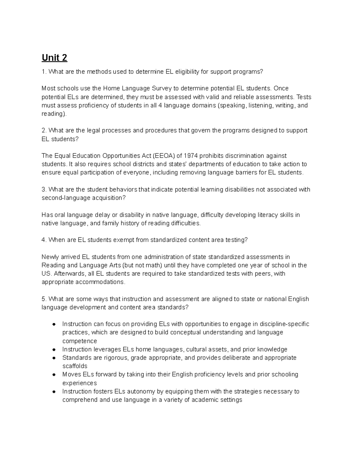 D096 Study Guide - Unit 2 1. What are the methods used to determine EL ...