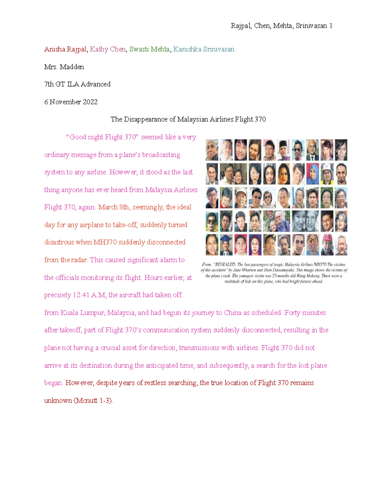 Malaysia Airlines Flight 370: Report - Anisha Rajpal, Kathy Chen ...