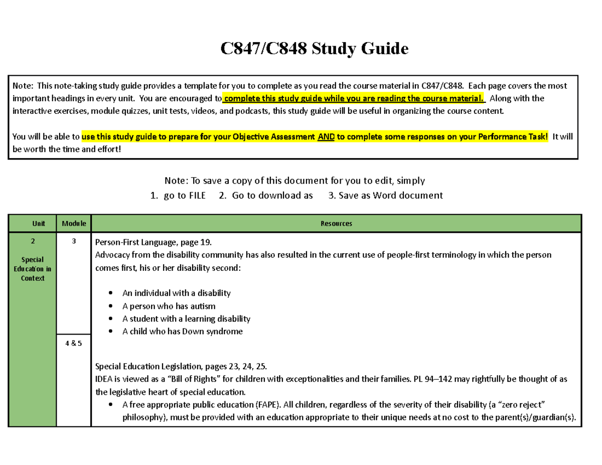 C847 C848 Study Guide for OA - C847/C848 Study Guide Note: This note ...