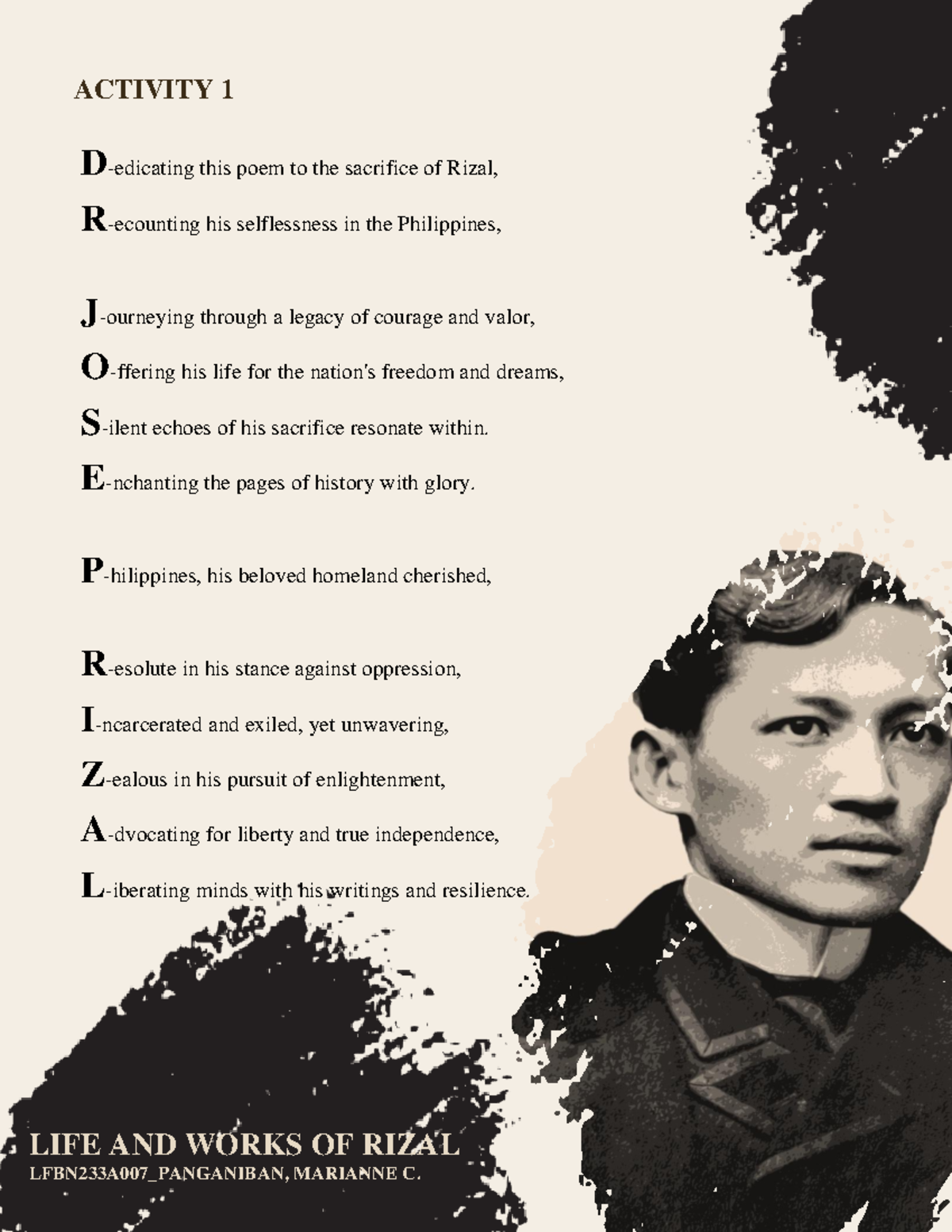 Activity 1 - NOTESSS - ACTIVITY 1 D-edicating this poem to the ...