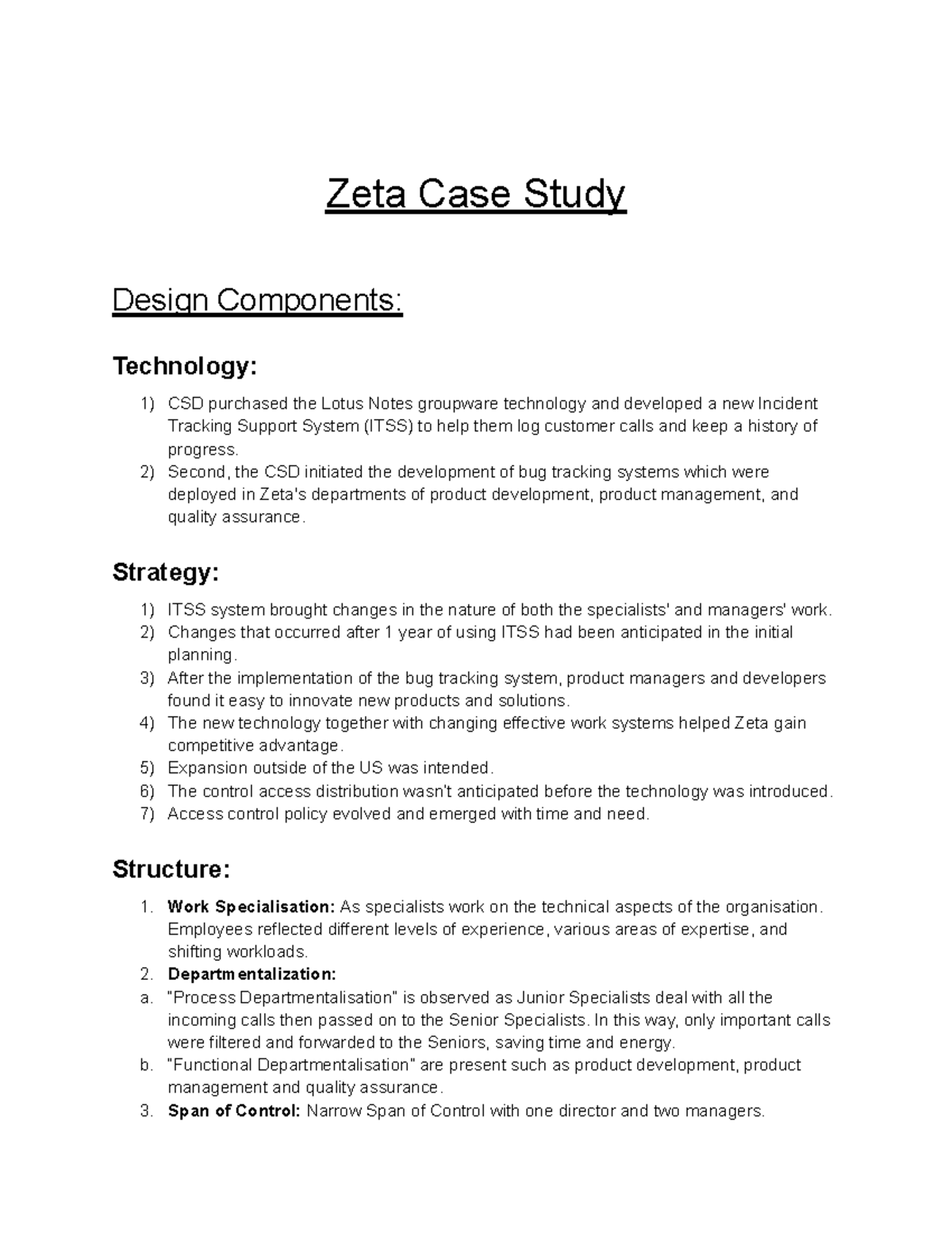 Zeta - This is a case study analysis using all the design components. To the point - Zeta Case ...