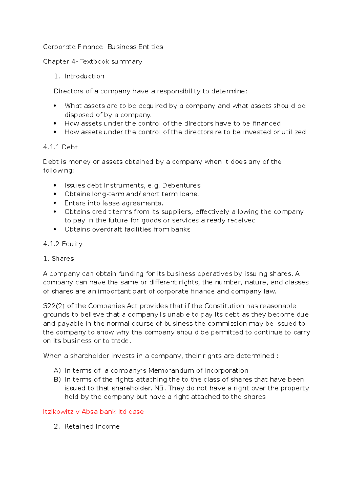 Corporate Financing - Summary Business Entities - Corporate Finance ...