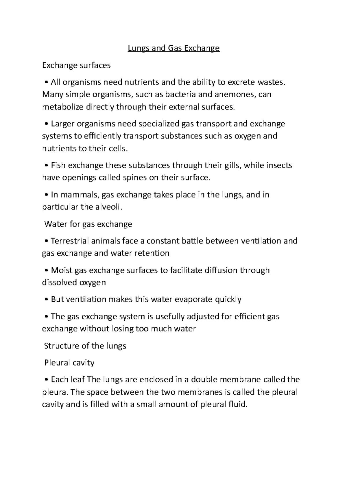 Lungs and Gas Exchange - Notes on Biology A Level OCR A - Lungs and Gas ...