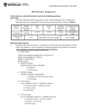 KIN 202 Lab 5 Assignment - F2024 - Kinesiology 202 Laboratory Fall 202 4 Assignment Questions ...