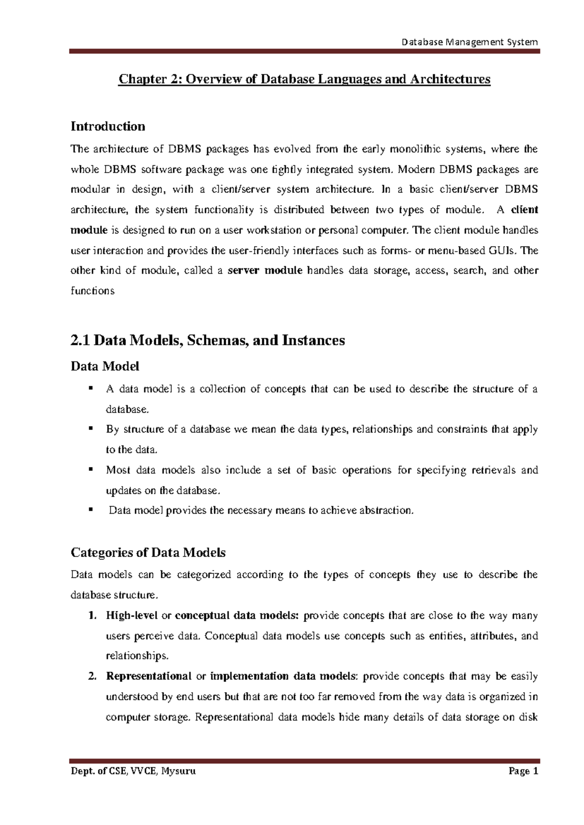 Chap2 - Chapter 2 : Overview of Database Languages and Architectures Introduction The ...