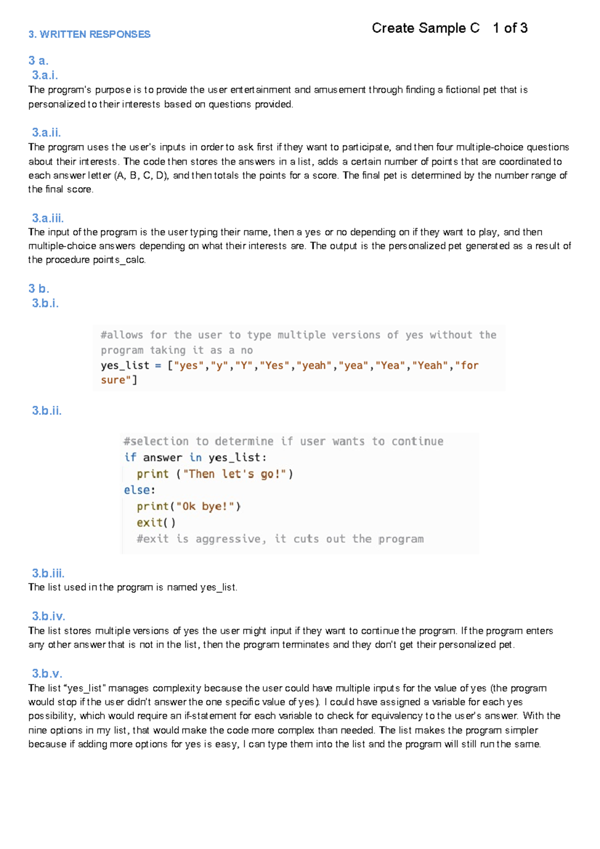 Ap23 csp create sample c written - 3 a. 3 b. 3. WRITTEN RESPONSES 3.a. The program’s purpose is ...
