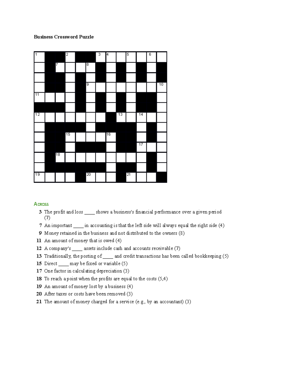 Business Crossword Puzzle - May 2020 Edition - Business Crossword ...