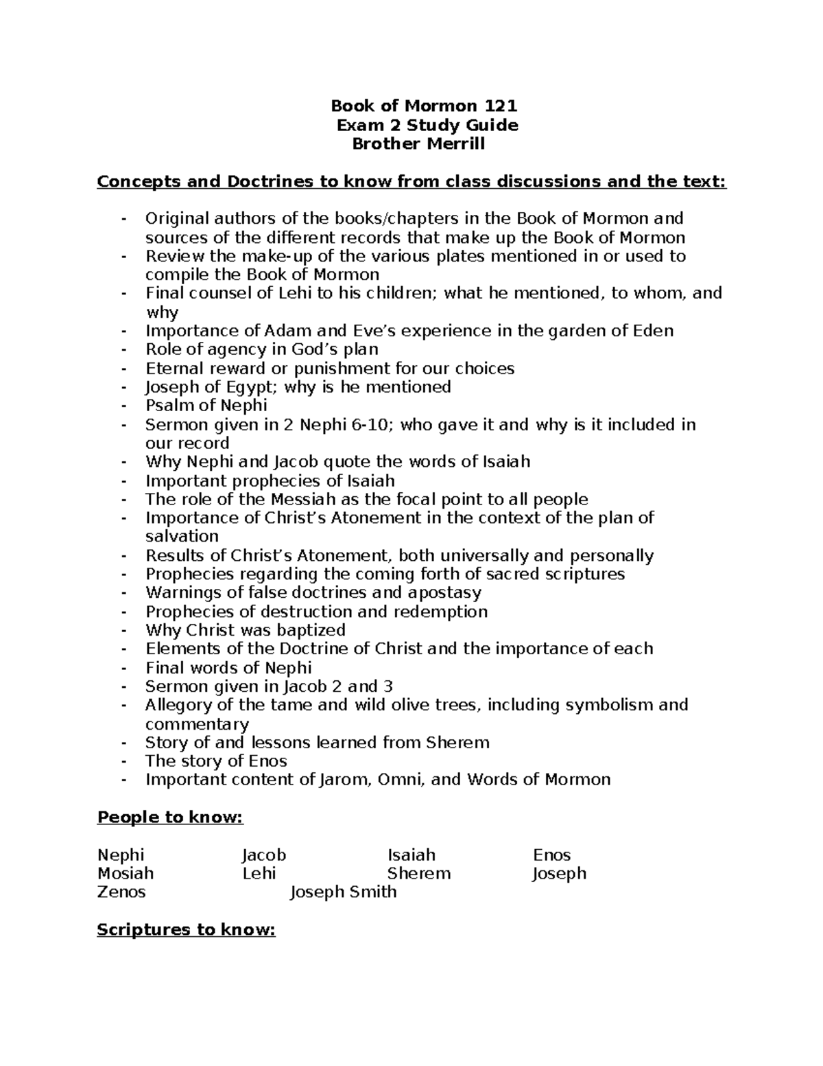 121 Exam 2 Study Guide - Book of Mormon 121 Exam 2 Study Guide Brother ...