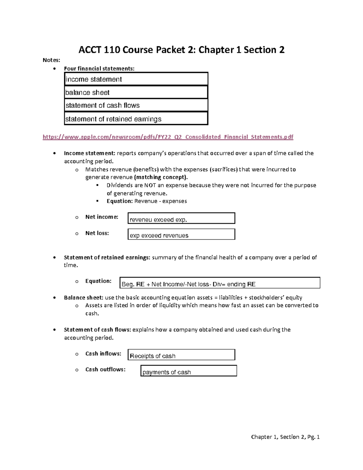 Course Packet Chapter 1 Section 2 Student - ACCT 110 Course Packet 2 ...