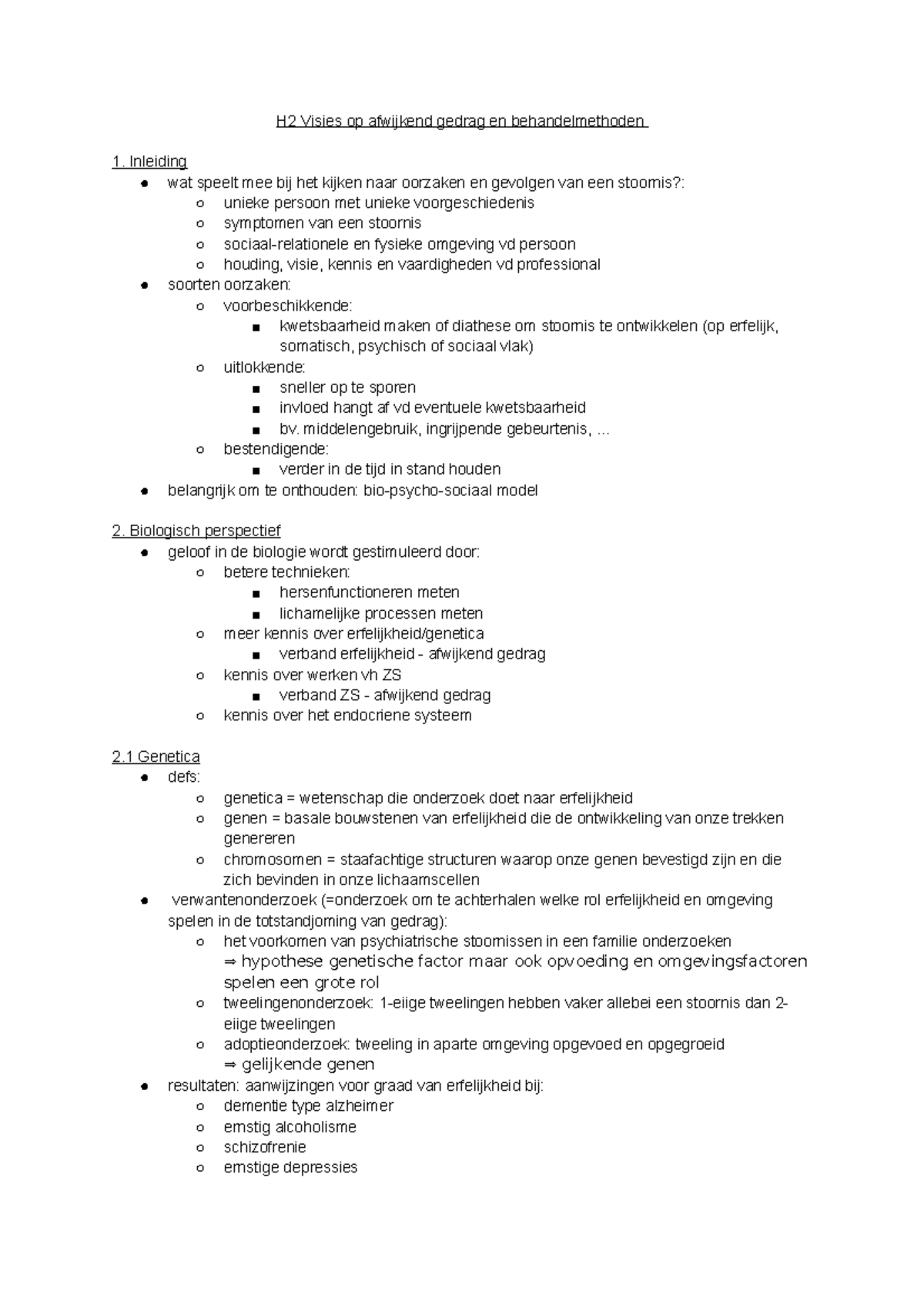 H2 Visies op afwijkend gedrag en behandelmethoden (nog HB) - H2 Visies ...
