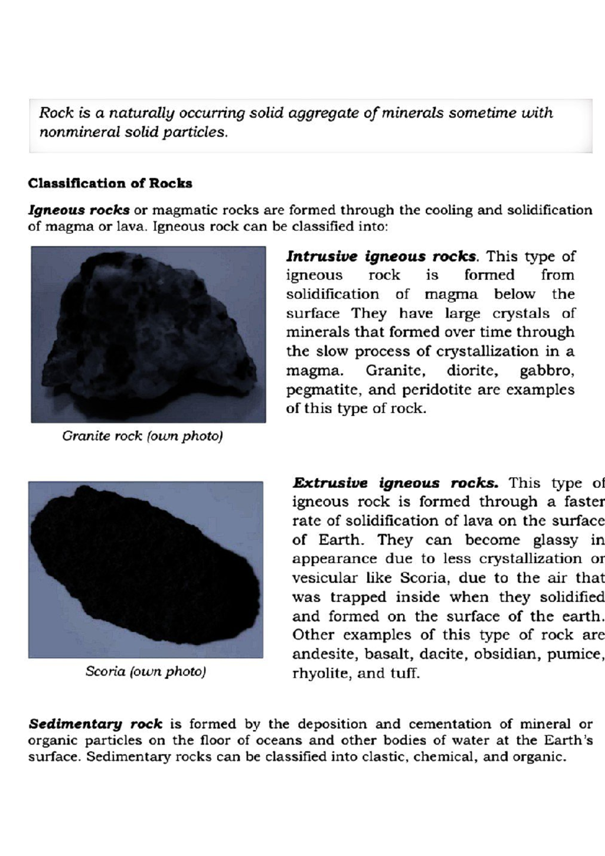 Lesson-4 - hehehe - Rock is a naturally occurring solid aggregate of minerals sometime with ...