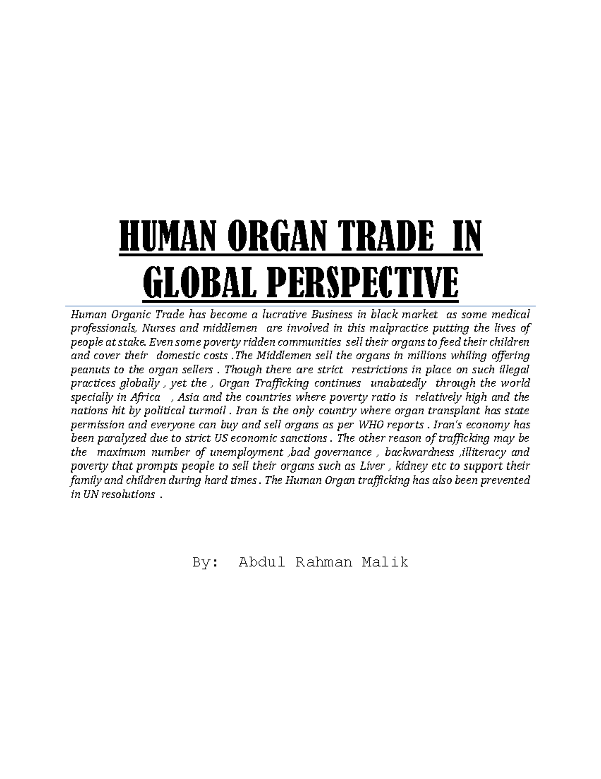 Human Organ Trade IN Global Perspective - HUMAN ORGAN TRADE IN GLOBAL ...
