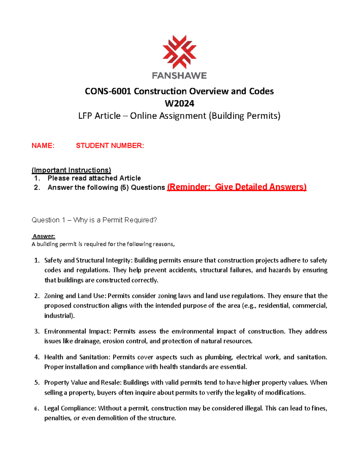 LFP Article building permit - CONS-6001 Construction Overview and Codes ...