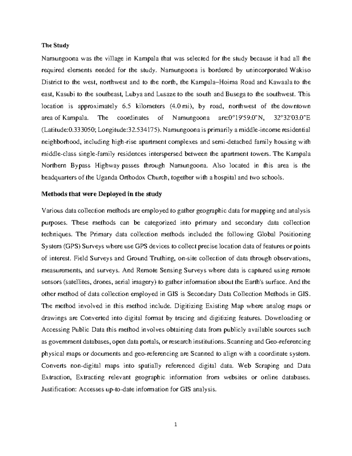 GIS WORK - ccc - The Study Namungoona was the village in Kampala that ...
