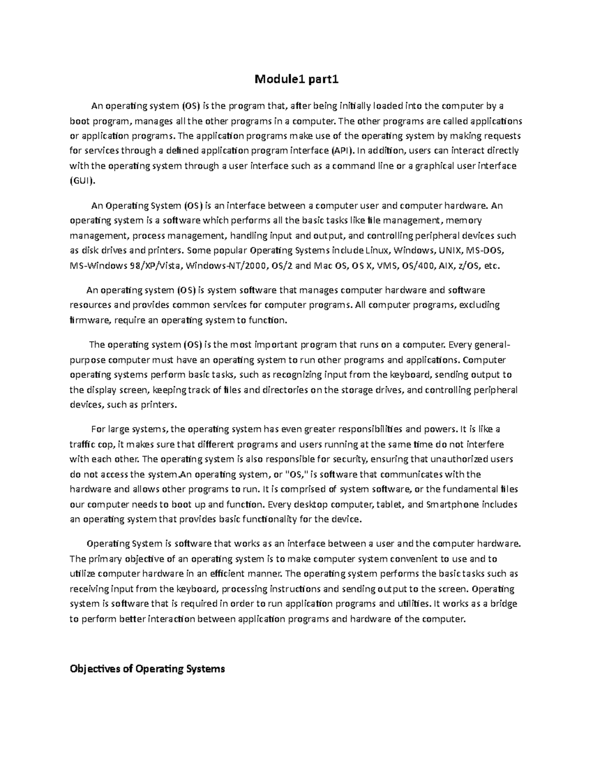 OS1 - Os lecture note - Module1 part An operating system (OS) is the program that, after being ...