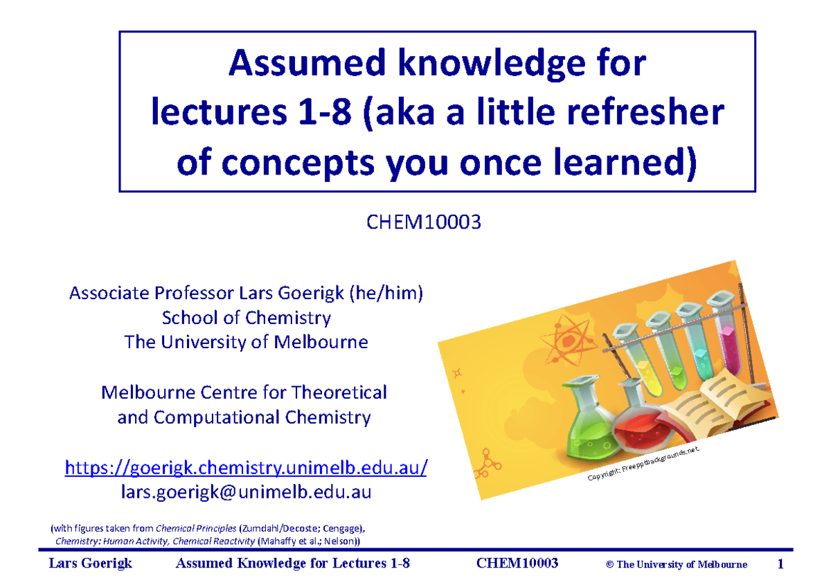 Assumed Knowledge for Lectures 1-8 CHEM10003 V2024 - Assumed knowledge ...